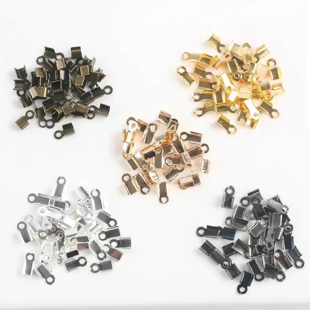 100pcs หนังสาย End Caps Cove Claspsps Crimp ลูกปัดคลิปเคล็ดลับพับ Crimp ...