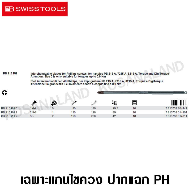 PB Swiss Tools เฉพาะ แกนไขควง ปากแฉก PH2 รุ่น PB 215.PH2 อยู่ในชุด PB215L, 8215L, 8215ESD PB ...