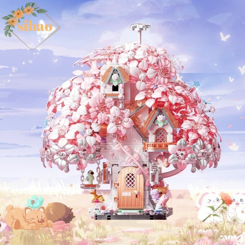 Sibao อิฐโมเดลพืช, DIY Fantasy Cherry Blossom Season Micro Building ...