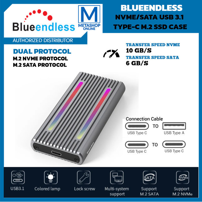 Blueendless เคส SSD Enclosure RGB M.2 Dual NVME SATA USB 3.1 Type-C | Shopee Thailand