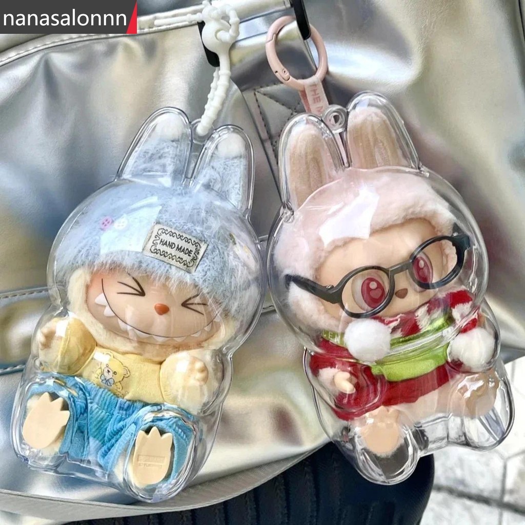 Nanasaloon สําหรับ Labubu V1 V2V3 ป้องกันอะคริลิคกรณีโปร่งใสแบบพกพาสาย ...