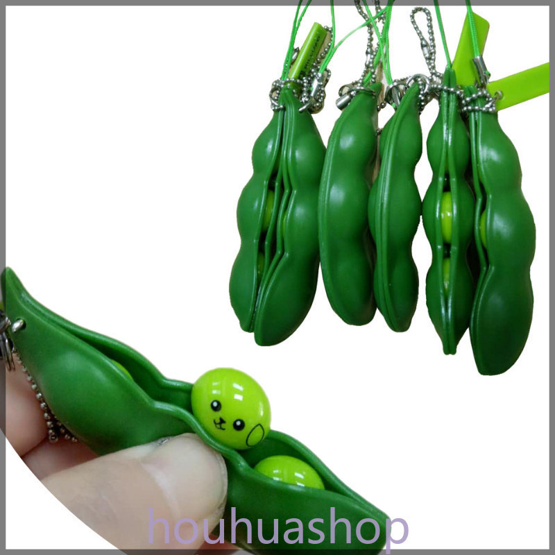 1 ชิ้น-พร้อมสต็อกพวงกุญแจสร้างสรรค์ Kawaii Squishy Peas ใน Pod พวงกุญแจ ...