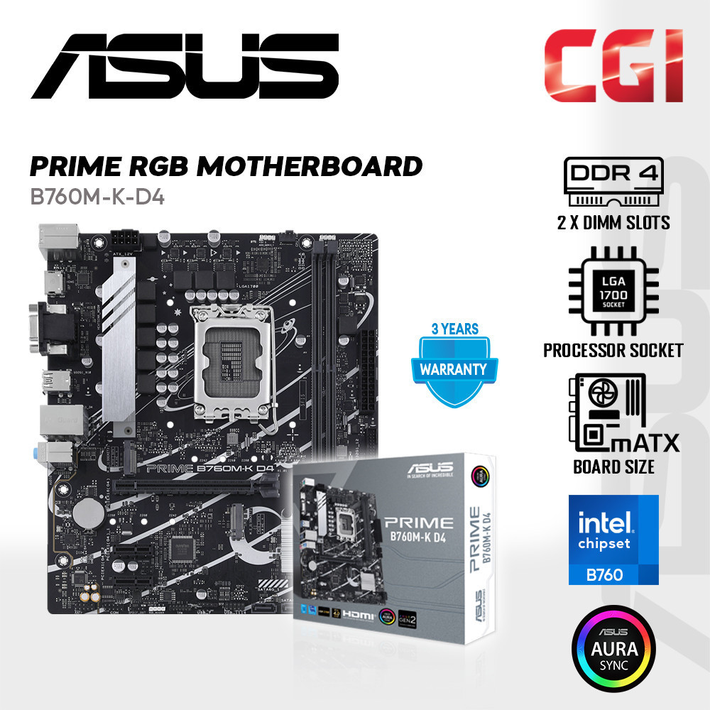 Asus PRIME B760M-K-D4 DDR4-CSM LGA 1700 ชุดเมนบอร์ด i3-11100 / i5-14400 ...