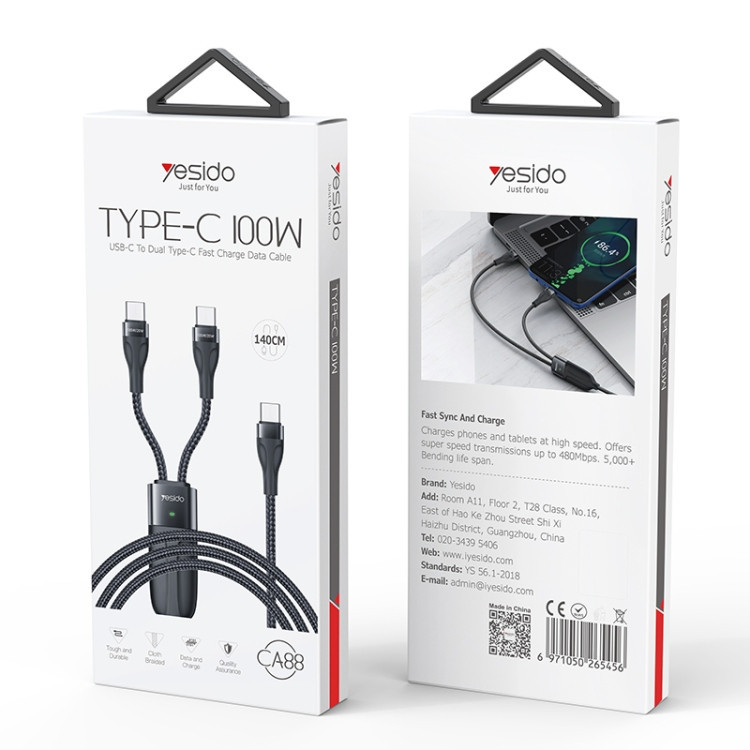Yesido CA88 2 in 1 USB-C / Type-C to USB-C / Type-C Fast Charging Cable ความยาว: 1.2 ม. | Shopee ...