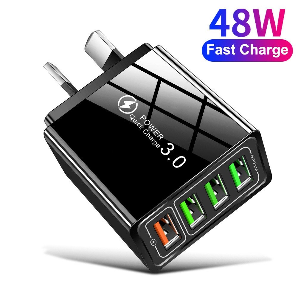 พอร์ตชาร์จเร็ว 4USB QC3.0 หลายพอร์ต 48W ชาร์จโทรศัพท์มือถือ หัวชาร์จมาตรฐานออสเตรเลีย ปลั๊ก ...