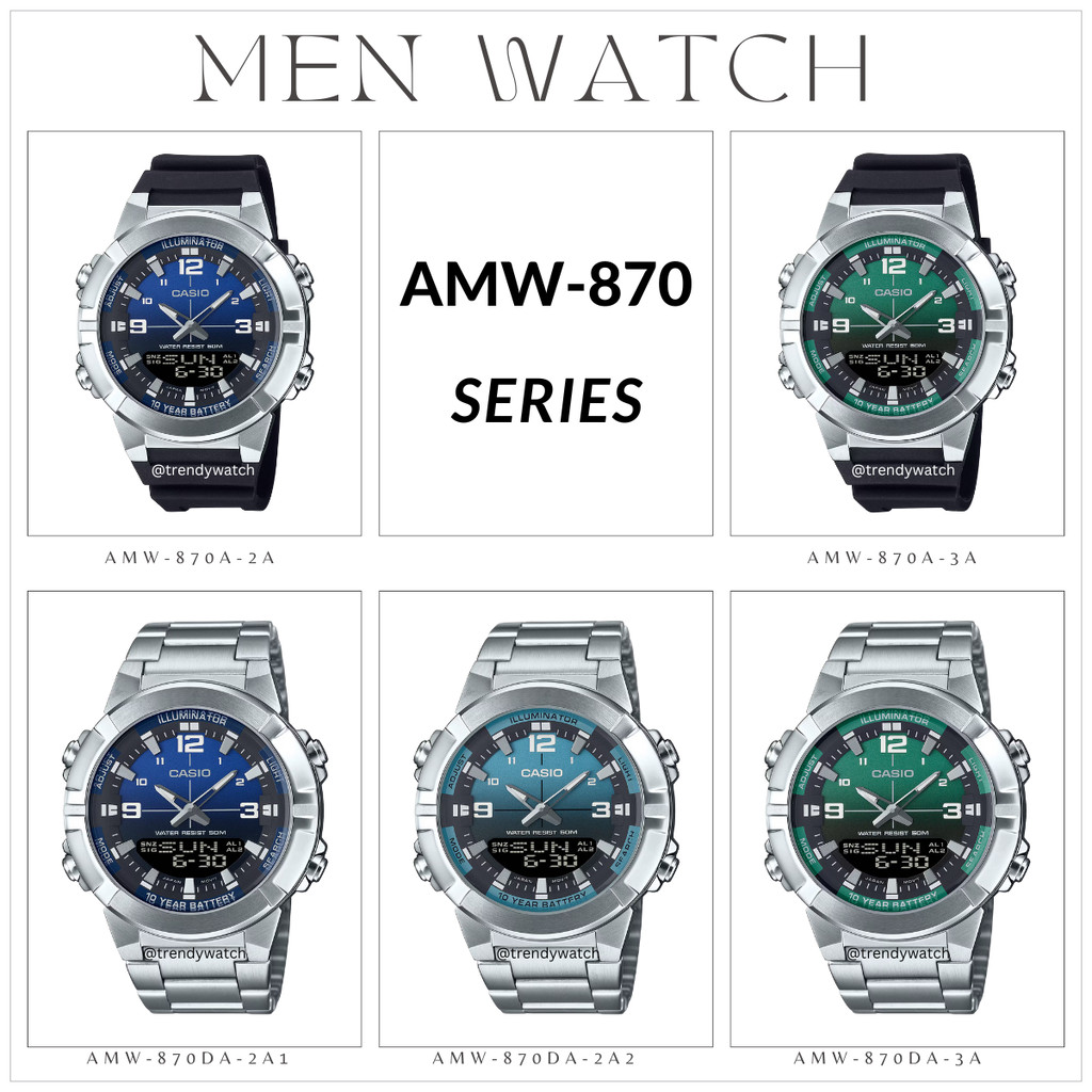 นาฬิกาข้อมือ ผู้ชาย CASIO ANALOG-DIGITAL ของแท้ รุ่น AMW-870DA , AMW ...