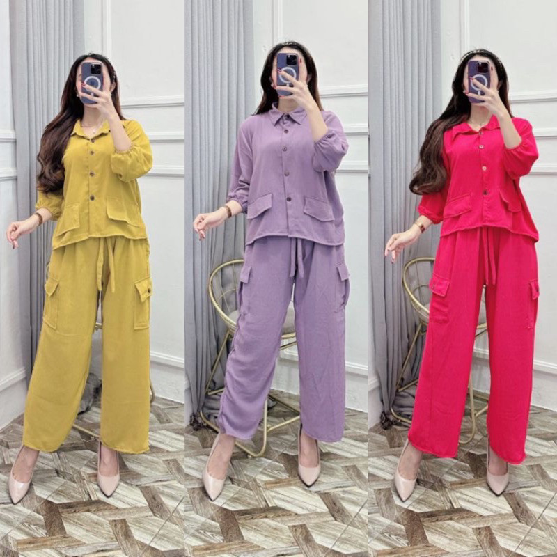 Oneset LONG SLEEVE MAURA CARGO PANTS SET CRINKLE AIRFLOW SET BUSUI ...