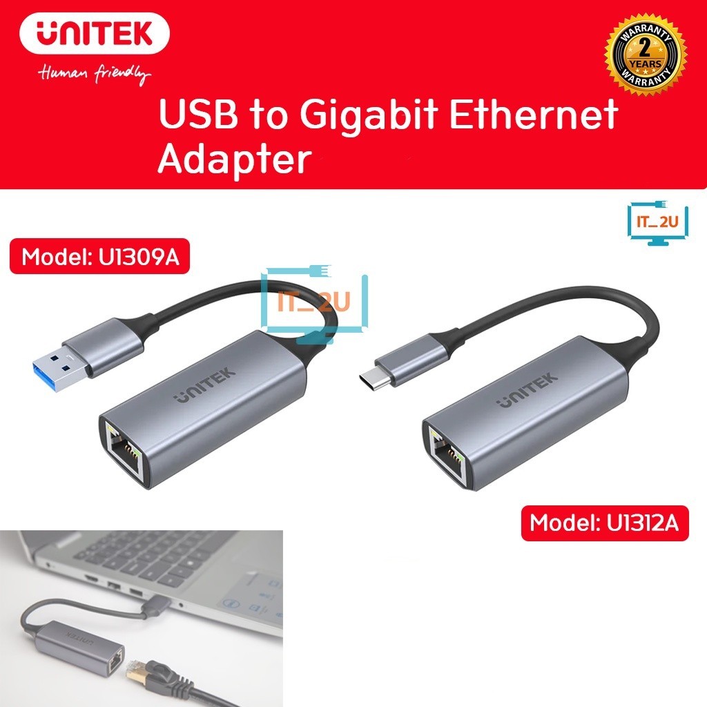 Unitek USB3.0/USB Type-C TO RJ-45 Gigabit Ethernet Adapter 10/100/1000 ...