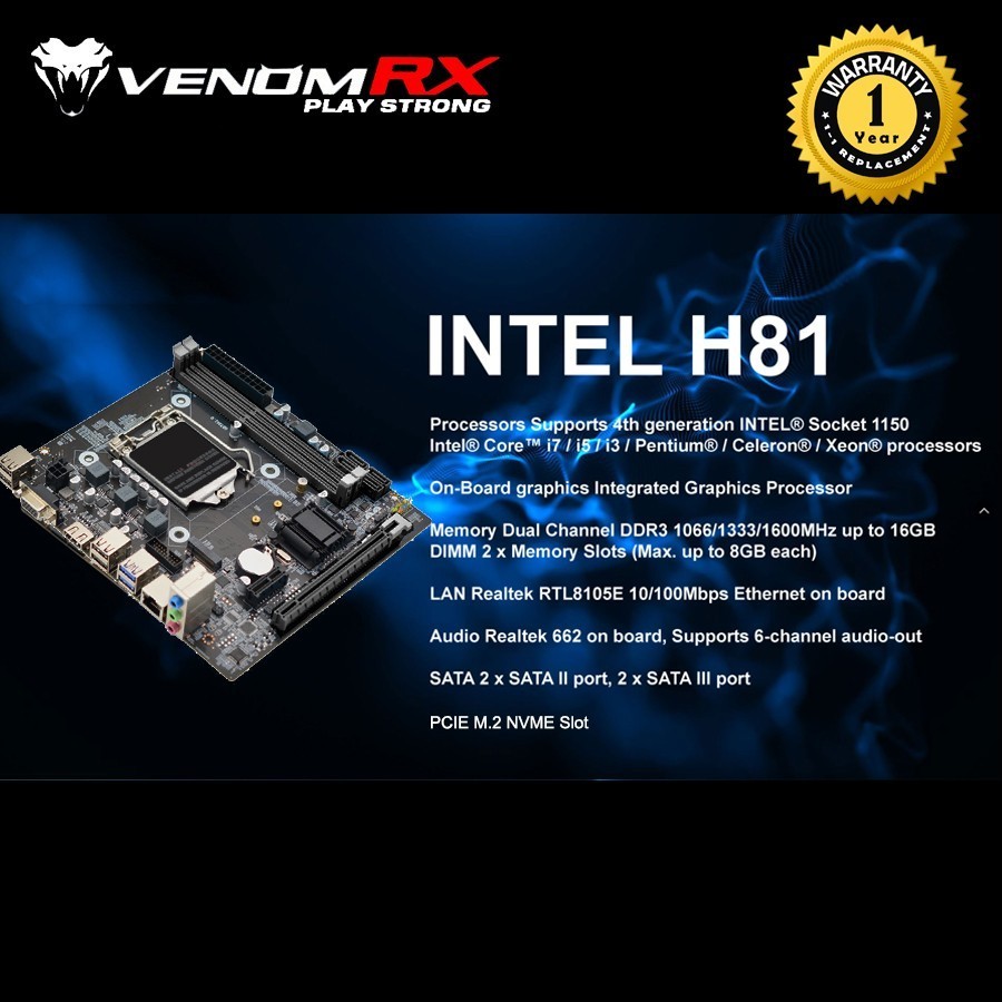 Venomrx Intel H81 M-ATX LGA1150 เมนบอร์ดรองรับ NVME | Shopee Thailand