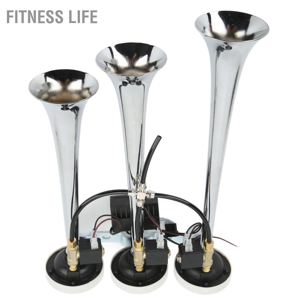 Fitness Life 3 ทรัมเป็ต Air Horn 6 Tunes ชุบโครเมี่ยม 305/342/385x79 มม.DC12V/24V สำหรับ Club ...