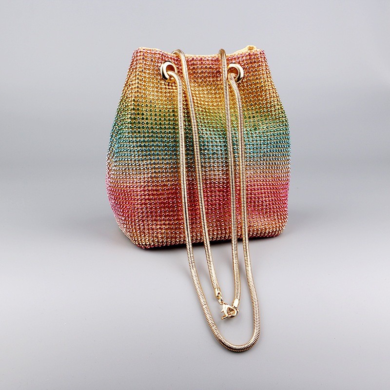 ผู้หญิง Rhinestones Rainbow Bucket Bag Mini Crossbody ไหล่เย็น Shinny ...