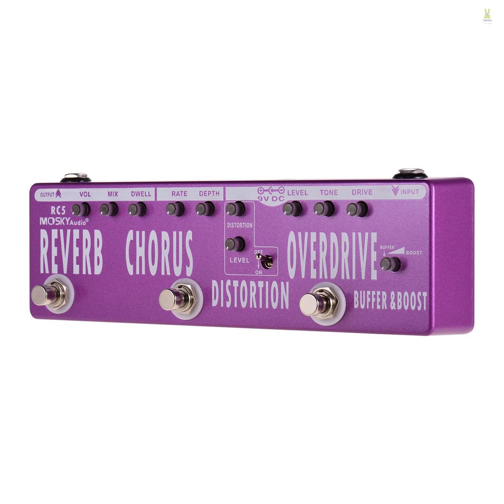Moskyaudio RC5 6-in-1 Guitar Multi-Effects Pedal Reverb + Chorus + Distortion + Overdrive ...