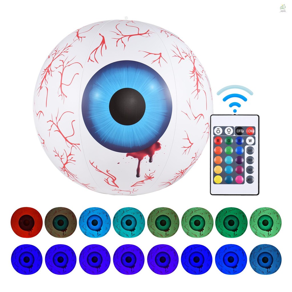 24 นิ้ว Inflatable Eyeball ไฟ LED ตกแต่งฮาโลวีน Luminous Eyeballs รีโมท ...