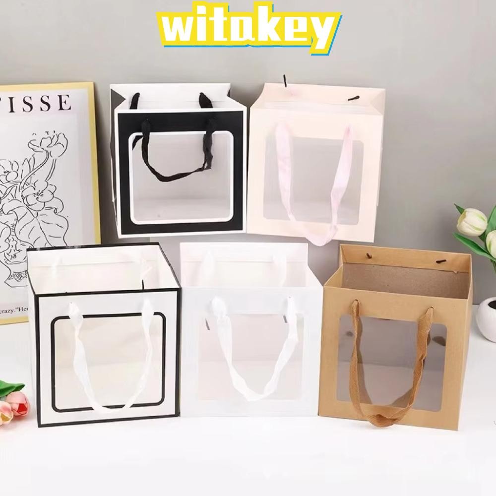 Witakey 3 ชิ้นดอกไม้ Tote Bag,พับหน้าต่างโปร่งใสปัจจุบันถุงบรรจุ,สร้างสรรค์พร้อมที่จับสแควร์แบบ ...