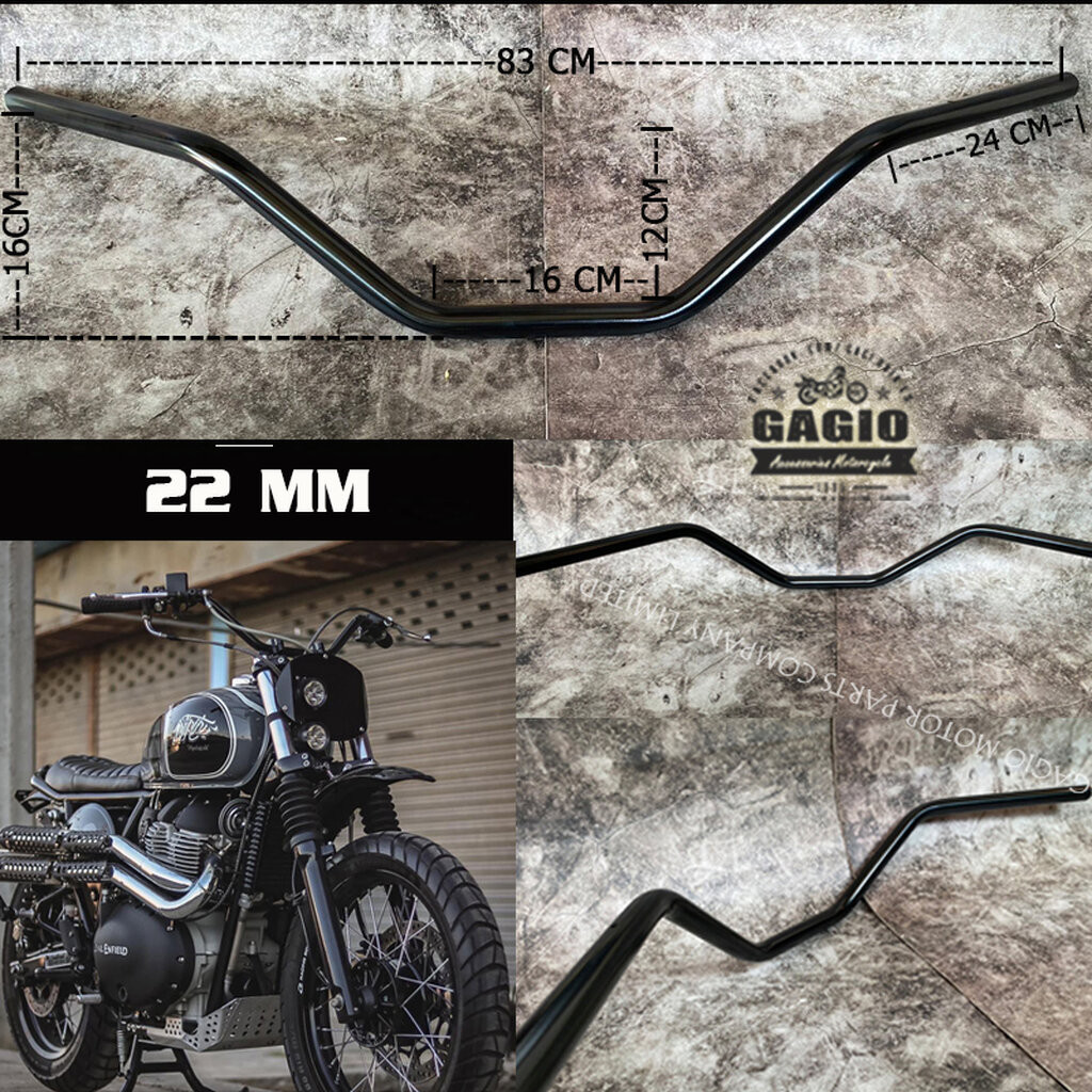 แฮนทรงปีกนกสูงกว้างขนาดเหล็ก 22 มม สีดำ เหมาะสำหรับมอเตอร์ไซค์สไตล์ คัส ...