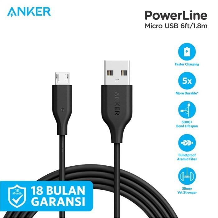 Anker Powerline USB-A to Micro USB Charger Cable 1,8M / 6FT - A8133 ...