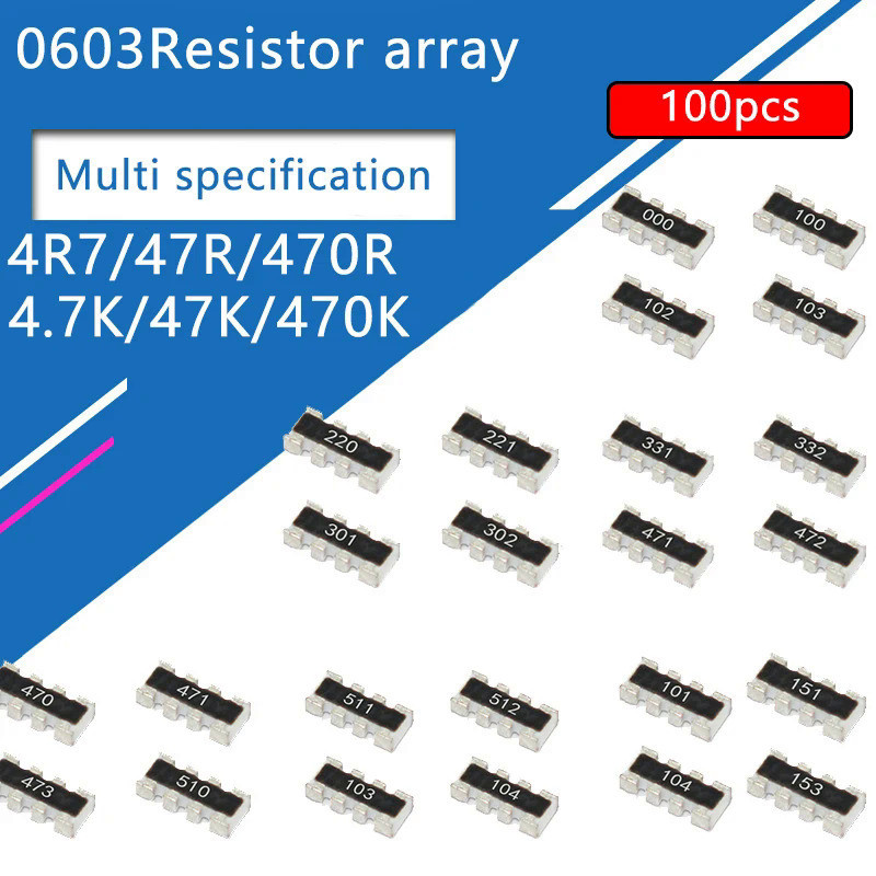 ตัวต้านทานเครือข่าย 0603*4 8P4R 2*4P SMD Array 4R7 4.7 47 470 R Ohm 4 ...