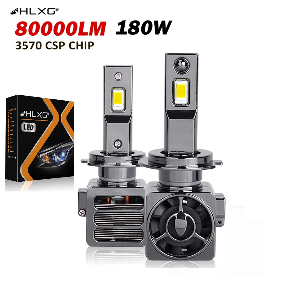 Hlxg หลอดไฟตัดหมอกเทอร์โบ LED H7 H4 H1 H11 180W 80000LM HB3 HB4 HIR2 9005 9006 9012 6000K K5C ...