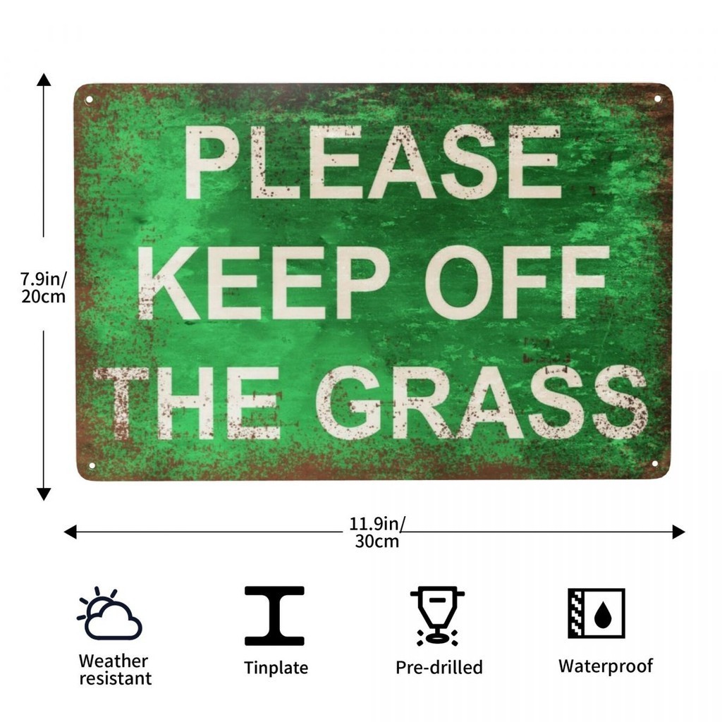 แผ่นป้ายโลหะดีบุก ลาย Please Keep Off the Grass Notice ขนาด 8x12 นิ้ว ...
