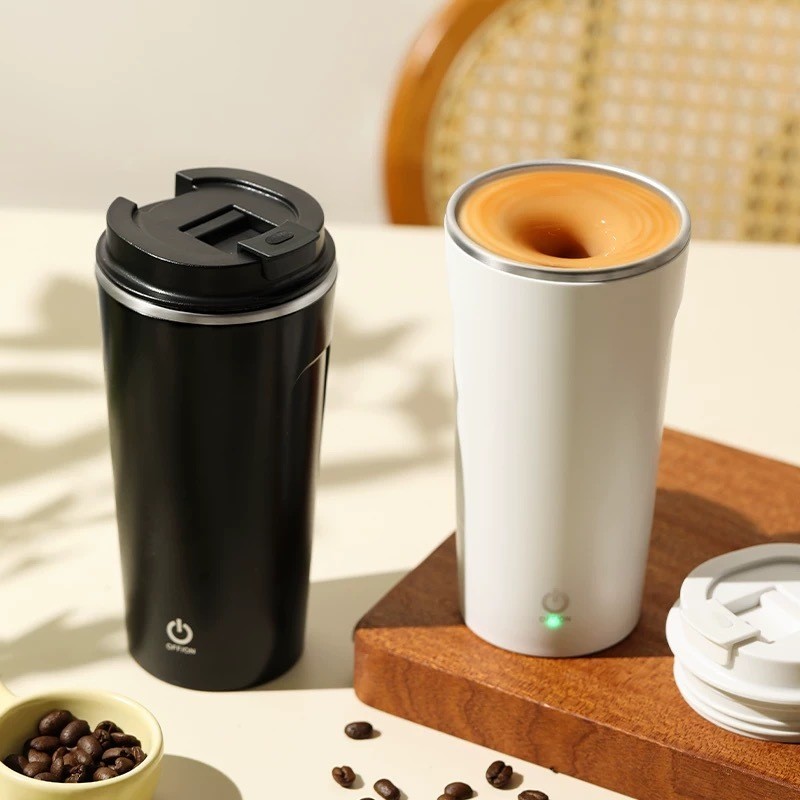 (现货) 400ml แบบพกพาคู่สแตนเลส Self Stirr Magnetic Thermal Flask USB ...