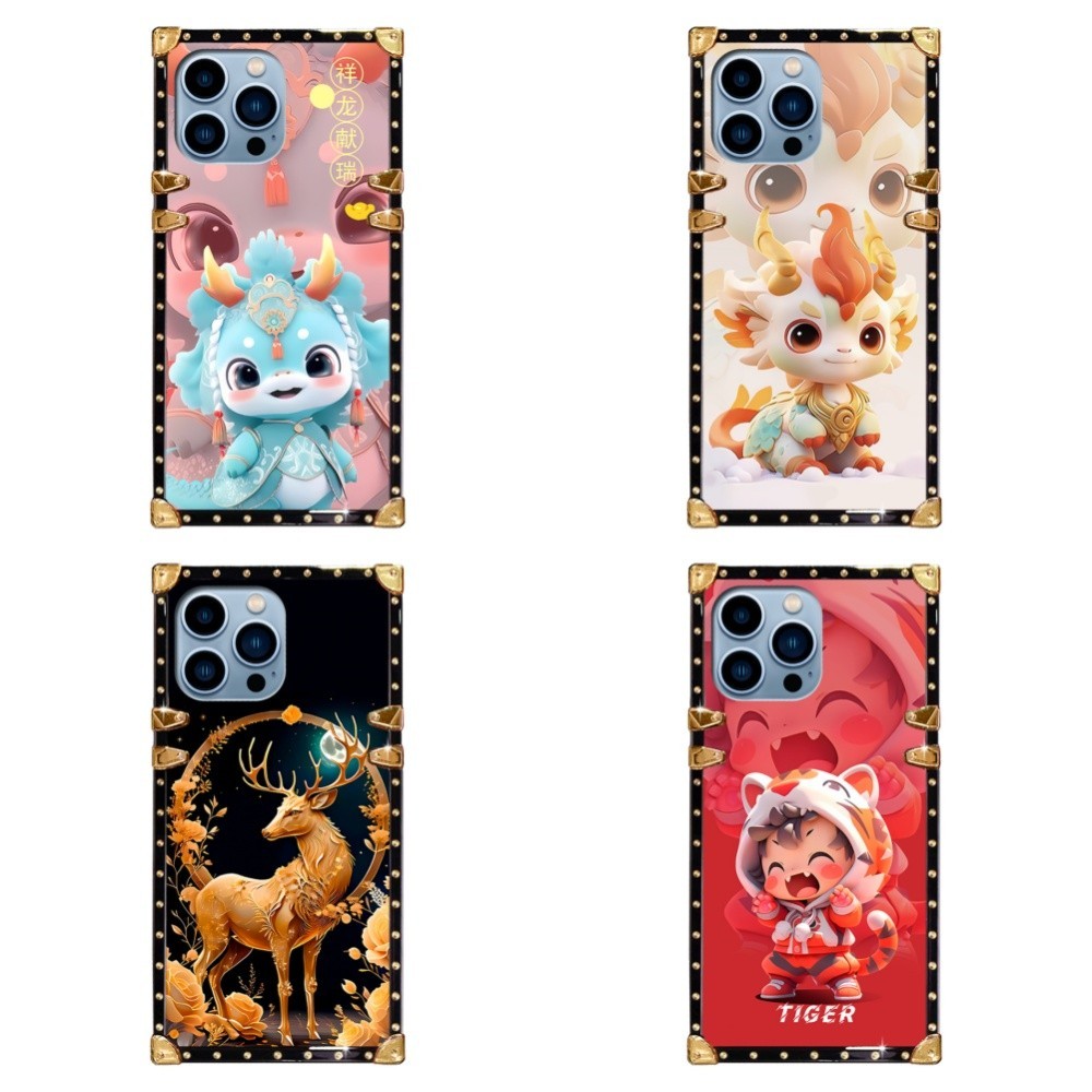 เคสโทรศัพท์มือถือ ทรงสี่เหลี่ยม กันกระแทก ลายมังกรน่ารัก หรูหรา สําหรับ