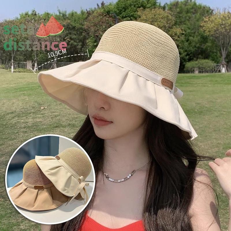 [Setad] หมวกกันแดดชายหาดปีกกว้างป้องกันรังสียูวีฤดูร้อน 60-100 ตัวอักษร ...