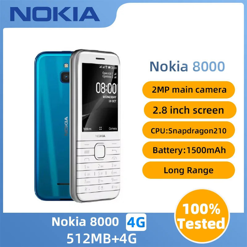 โทรศัพท์ Nokia 8000 4G CPUQualcomm Snapdragon 210 ความจุแบตเตอรี่ ...