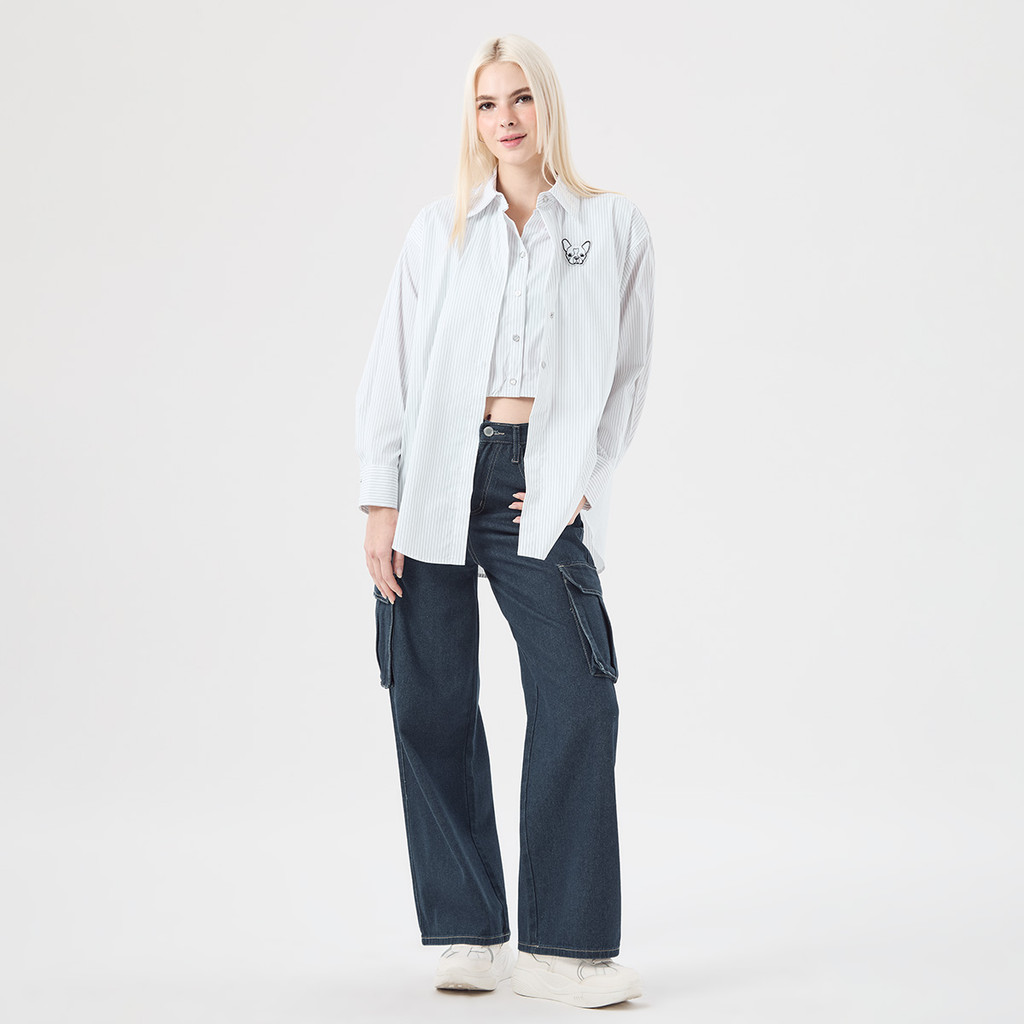 ESP เสื้อเชิ้ตลายทางแบบสองชั้น เฟรนช์ชี่ สีขาว-ดำ | Frenchie Striped ...