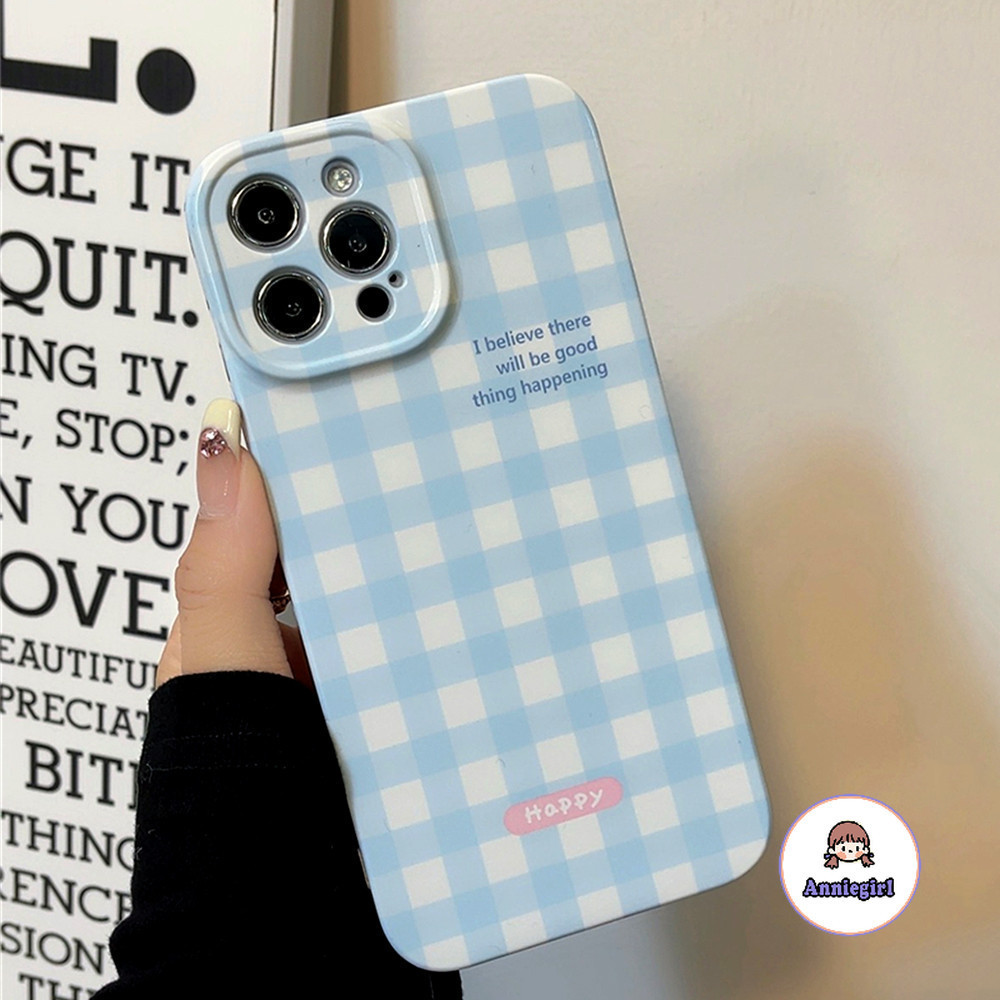 แฟชั่น Blue Lattice Smooth เคสโทรศัพท์สําหรับ Iphone 11 16 15 14 Pro ...