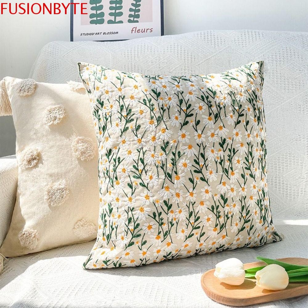 Fusionbyte ปลอกหมอน, INS สไตล์สแควร์ปักดอกไม้โยนปลอกหมอน,สไตล์ Pastoral Daisy 45x45 ซม.ปลอกหมอน ...