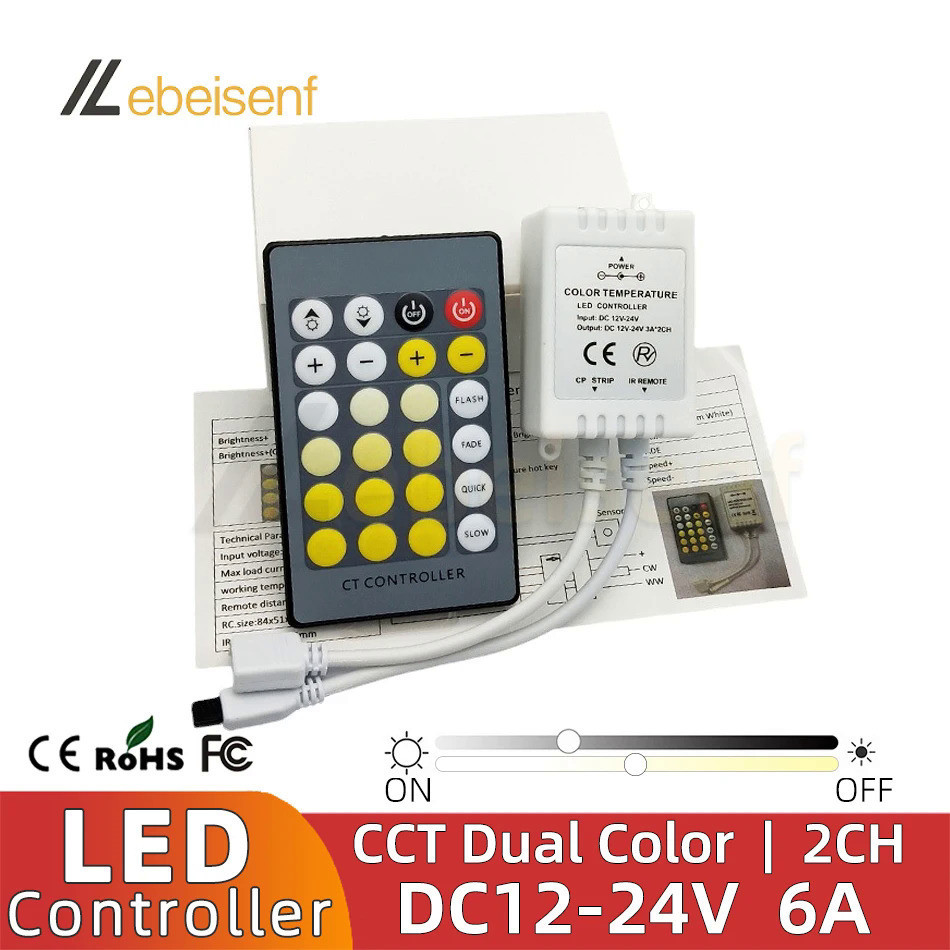 Dual สี LED Strip Controller 24-Key ไร้สาย IR Remote Dimmer สําหรับ DC ...