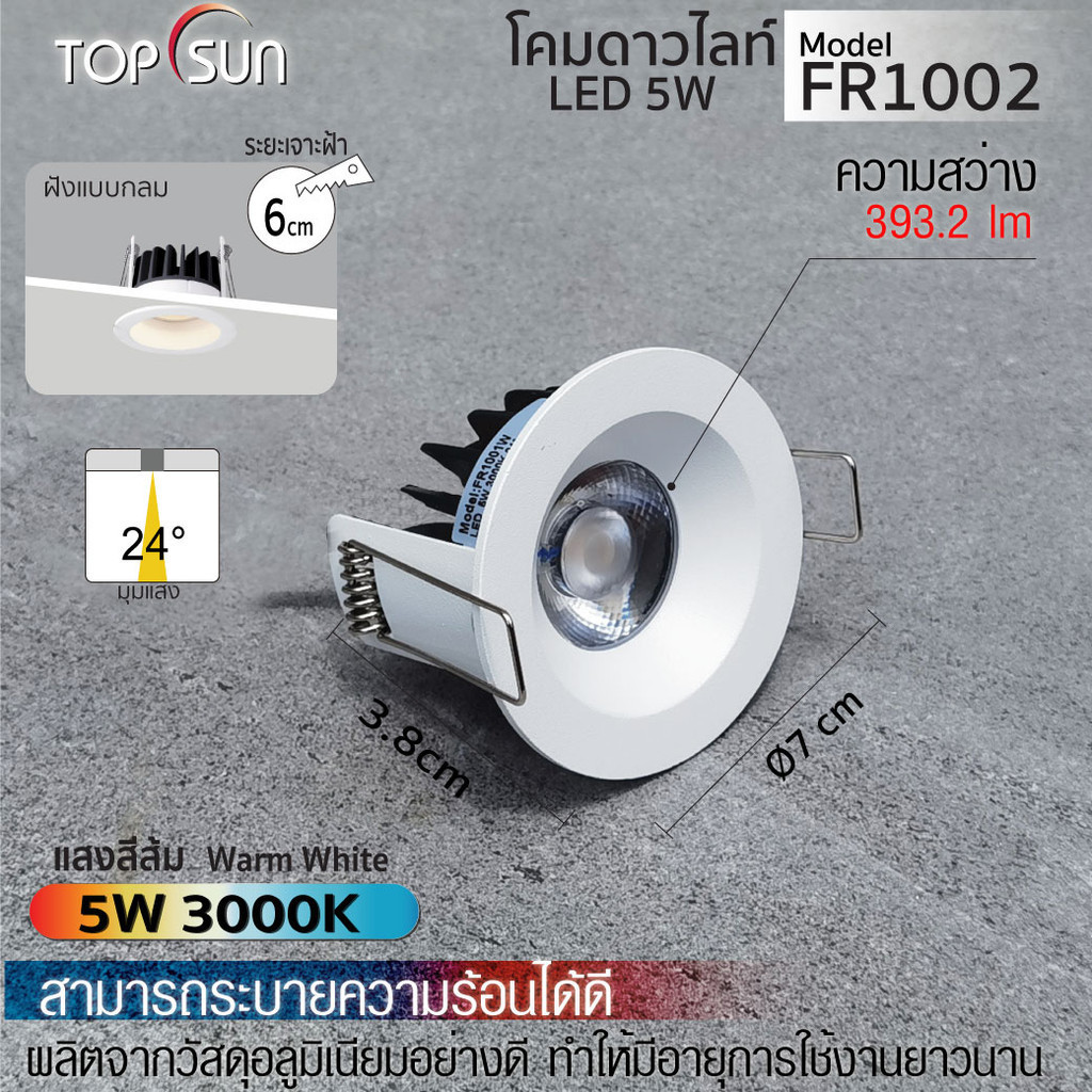 (ประกัน 1 ปี) โคมดาวน์ไลท์ โคมฝังฝ้า ไฟ LED ไฟเพดาน ไฟกลม ไฟตกแต่ง 5W ( ปรับเเสงได้ ) รุ่น ...