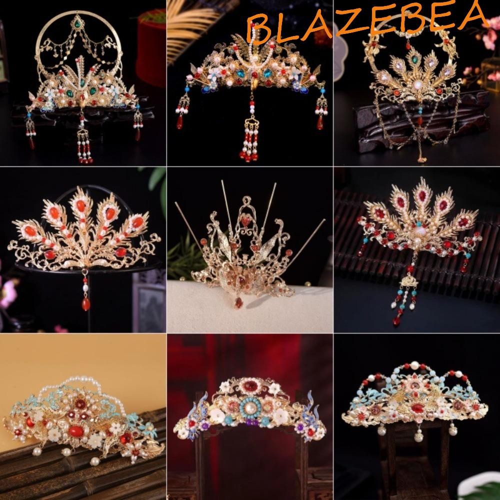 Blazebea ผู้ถือผมคริสตัล,สีเคลือบ Headpiece จีน Hanfu ผม Crown, ประณีตราชวงศ์หมิง Tang Vintage ...