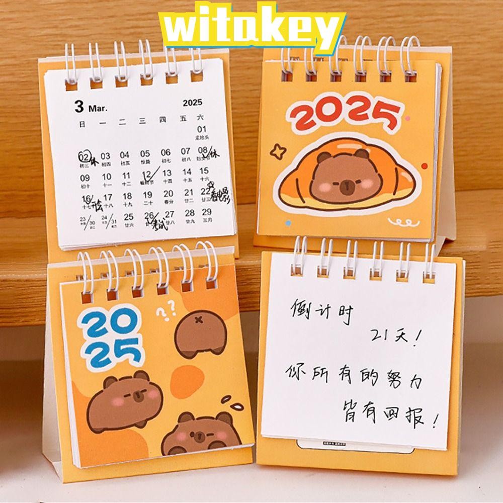 ปฏิทิน WITAKEY 2025, ปฏิทินตั้งโต๊ะพลิกยืนขนาดเล็ก, สํานักงานแผนรายเดือน Capybara การ์ตูนน่ารัก ...