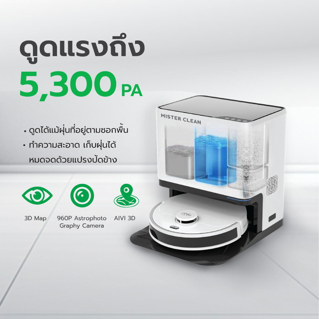โรบอทดูดฝุ่น [ประกัน2ปี] MC Alpha หุ่นยนต์ดูดฝุ่นถูพื้น พร้อมแท่น ...
