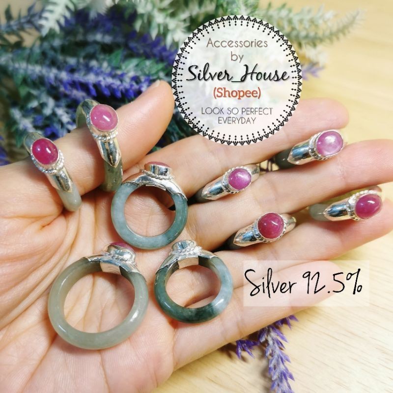 แหวนหิน แหวนหยกแท้ หัวทับทิมแท้ เงินแท้ 92.5% Ruby Jade Silver | Shopee Thailand