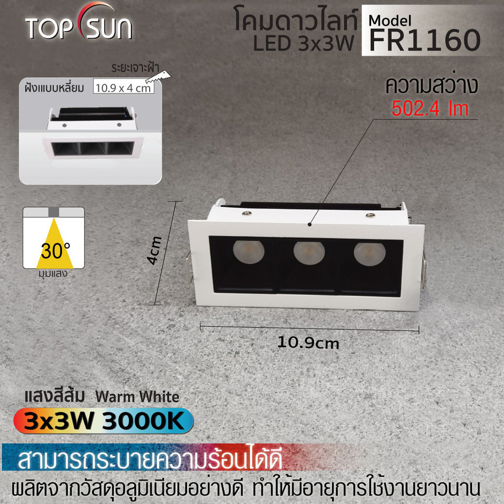 TOPSUN(ท็อปซัน) โคมดาวไลท์ LED ชนิดฝังแบบเหลี่ยม รุ่น FR1160 TOPSUN ...