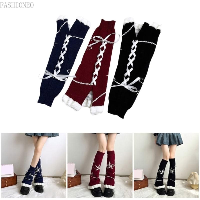 Fas Gothic Punk ผู้หญิงถักขาครอบคลุม Star พิมพ์ญี่ปุ่น Street แฟชั่น ...