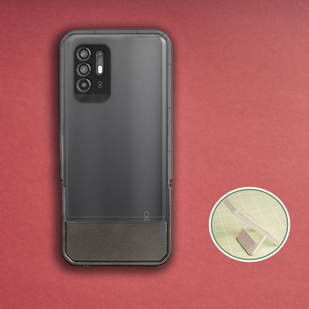 เคสโทรศัพท์มือถือแบบนิ่ม โปร่งแสง กันกระแทก พร้อมขาตั้ง สีดํา เหลือง ...