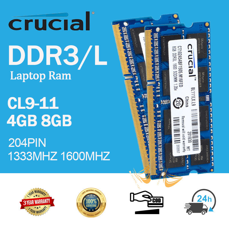 Crucial หน่วยความจําแล็ปท็อป 4GB 8GB RAM DDR3 1600MHZ DDR3L 1066MHZ 1333MHZ PC3 PC3L 8500S ...