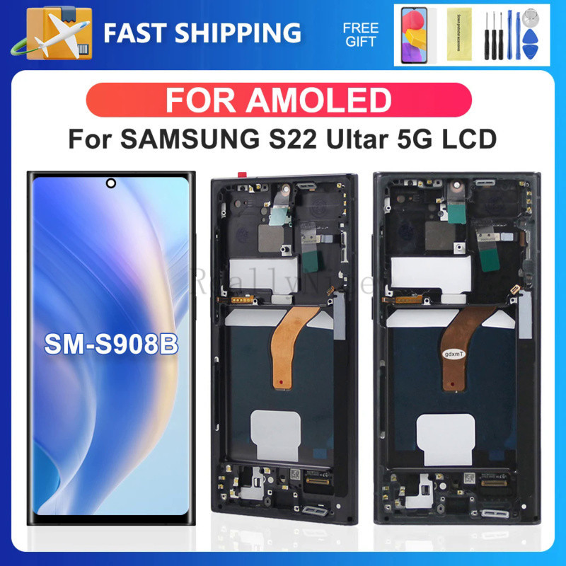 อะไหล่หน้าจอสัมผัสดิจิทัล LCD แบบเปลี่ยน สําหรับ Samsung S22 Ultra ...