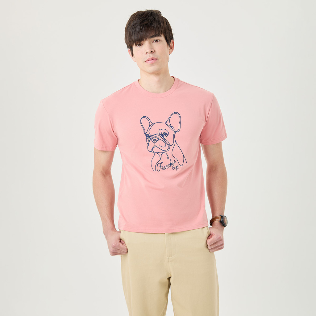 ESP เสื้อทีเชิ้ตลายเฟรนช์ชี่ อีซี่ ผู้ชาย สีชมพู | Frenchie Eazy Tee ...