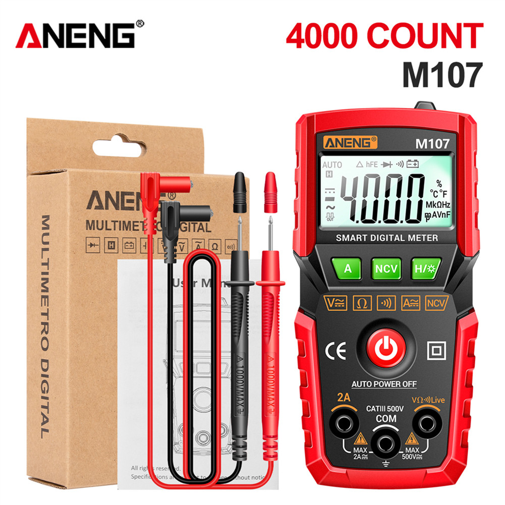 Aneng M107/M108 ความแม่นยําสูง 4000 นับสมาร์ทมัลติมิเตอร์แบบดิจิตอลความต้านทาน LCD NCV DC AC ...