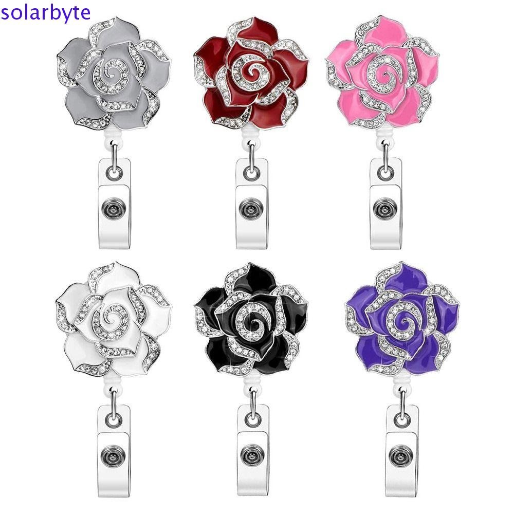 Solarbyte รอกตรายืดหดได้ 360° หมุนบัตร รหัส พิเศษป้ายคลิปดอกกุหลาบชื่อผู้ถือบัตรชื่อแท็กเพชรตรา ...