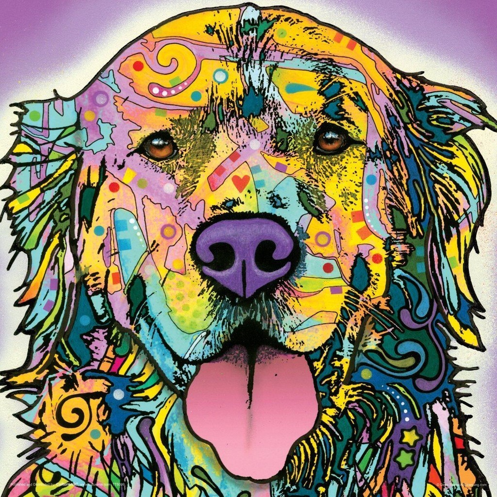 โปสเตอร์ภาพวาดผ้าใบ รูปสุนัข Dean Russo Happy Dog Close Up Modern ...