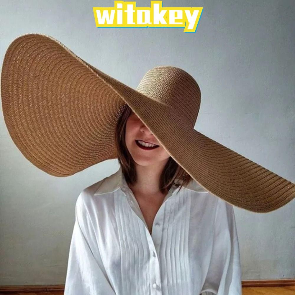 Witakey หมวกกันแดดปีกกว้างขนาดใหญ่, หมวกชายหาดขนาดใหญ่ฟาง 70 ซม., หมวกกันแดดแบบพับได้ป้องกัน ...