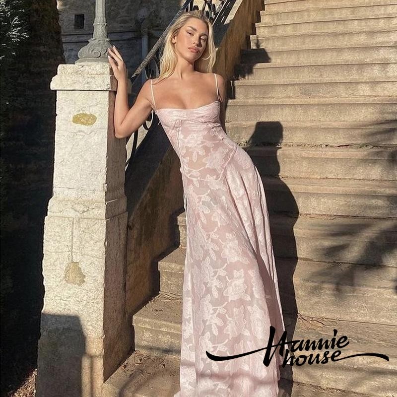 Hannie- ชุดแม็กซี่เดรส เปิดหลัง พิมพ์ลายดอกไม้ ลูกไม้ สําหรับผู้หญิง ...