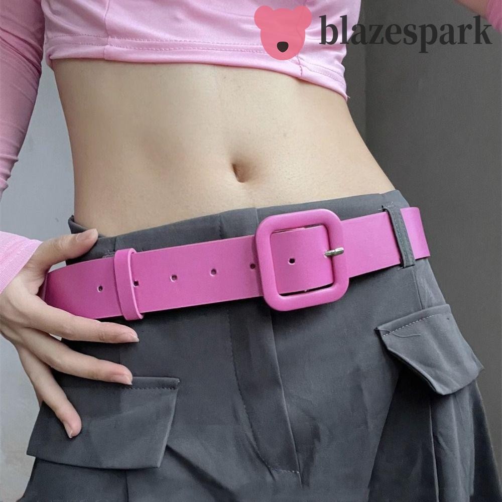 Blazespark เข็มขัดหนัง PU, เข็มขัดกว้างหัวเข็มขัดสี่เหลี่ยม Y2k, เข็มขัดเอวสีลูกกวาดอินเทรนด์ ...