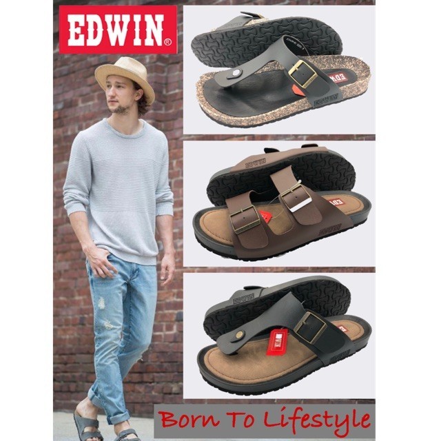 Edwin PU หนังผู้ชายรองเท้าแตะรองเท้าแตะ Edwin ลอย Clarks LeeCopper Lifestyle Gaaya Lasak Selesa ...