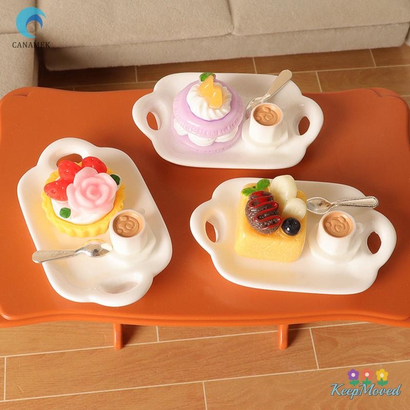 Keepmoving 1:12 Dollhouse Afternoon Tea Coffee Cake Dessert Kit Dollhouse อาหารจําลองตกแต่ง ...